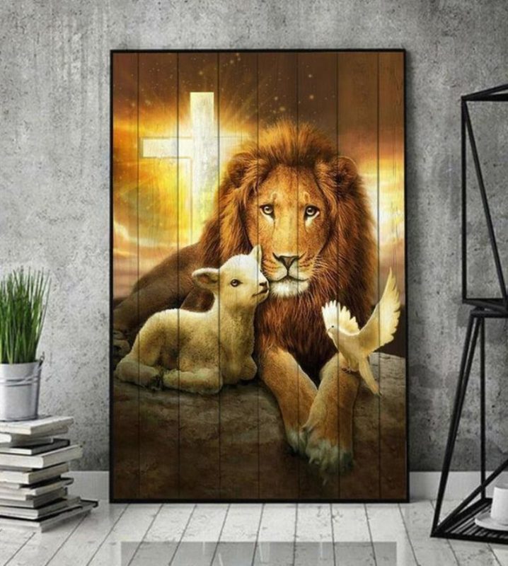 Christian Jesus Lion Lamb And Doves Wall Art Decor Poster Canvas - Kaiteez