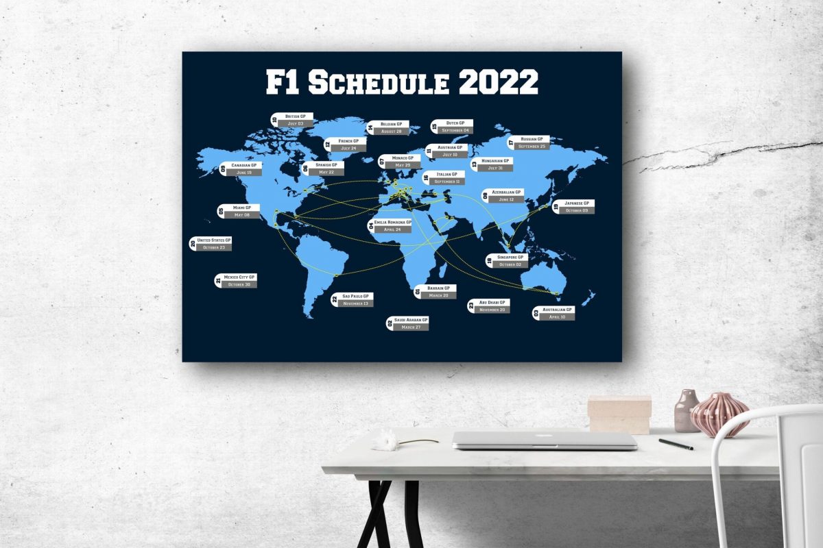 Formula 1 F1 Schedule 2022 Map Poster - Kaiteez