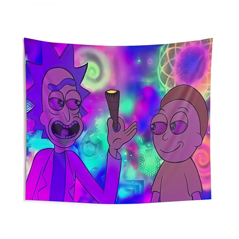 Rick And Morty Melting Pink Background Tapestry - Kaiteez