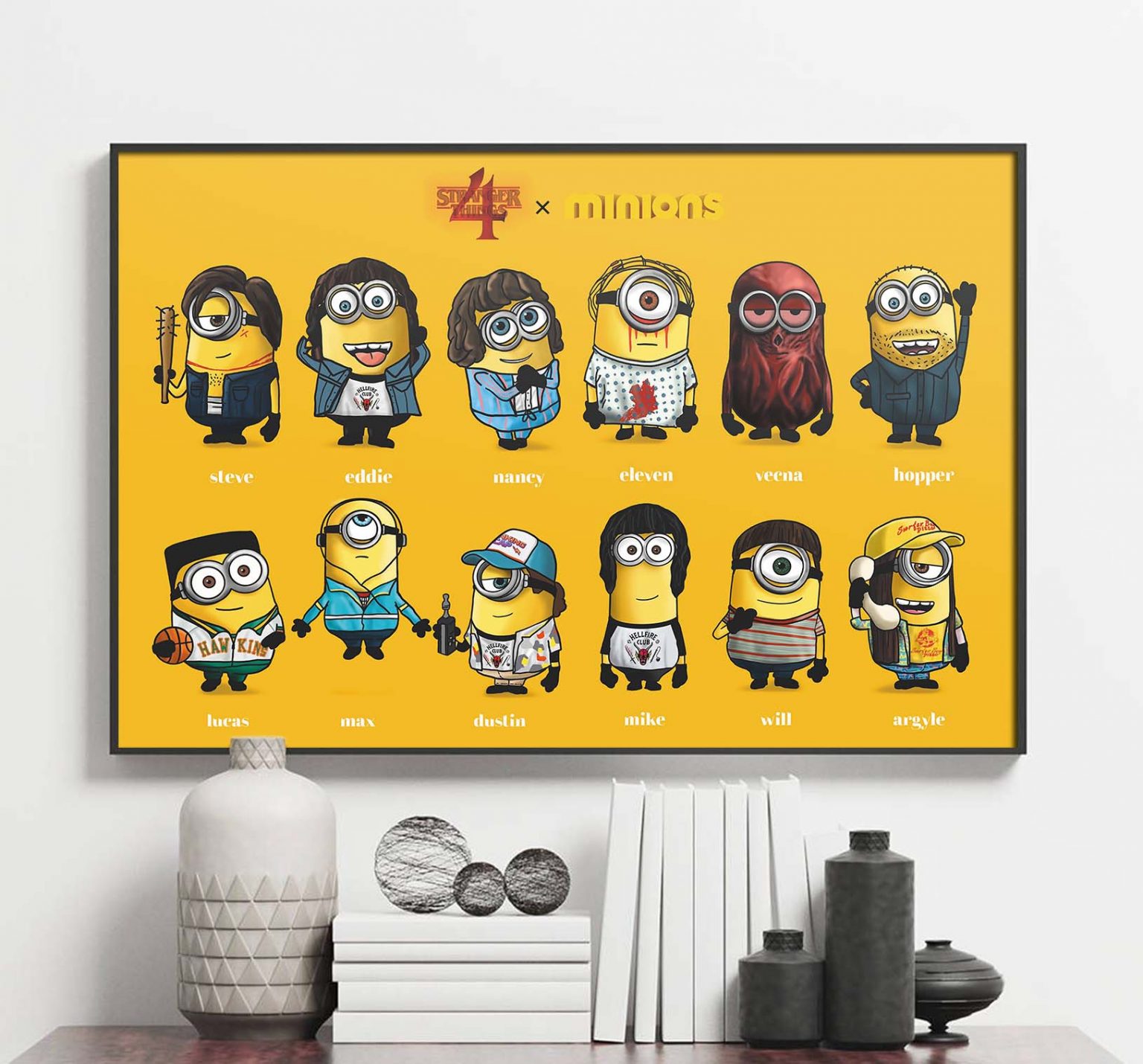 Stranger Things 4 Mix Minions Characters Funny Poster Canvas - Kaiteez