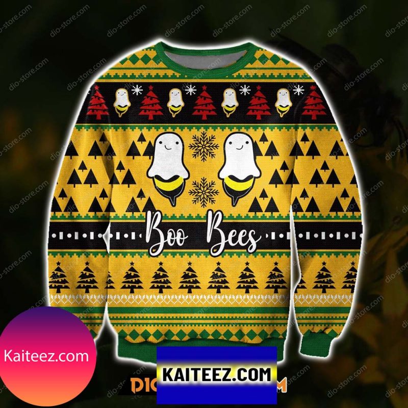 Knitting Pattern Boo Bees 3d Print Christmas Ugly Sweater - Kaiteez