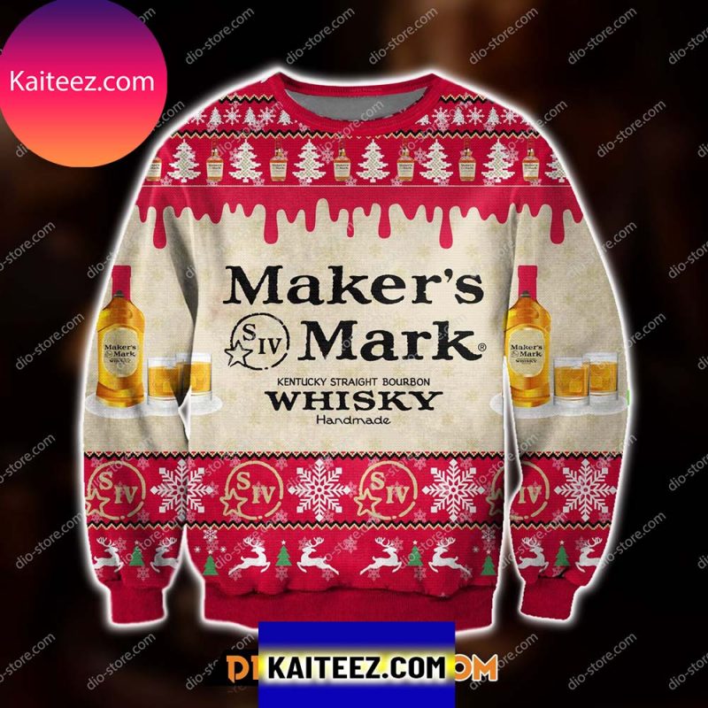 Maker's Mark Whiskey Knitting Pattern Christmas Ugly Sweater - Kaiteez