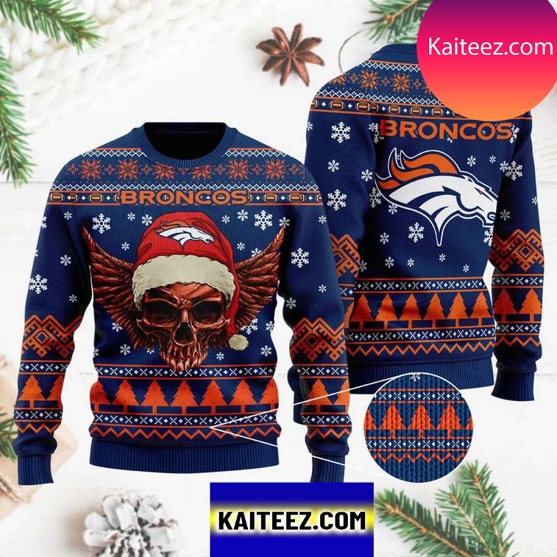 NFL Denver Broncos Christmas Skull Xmas Ugly Sweater - Kaiteez