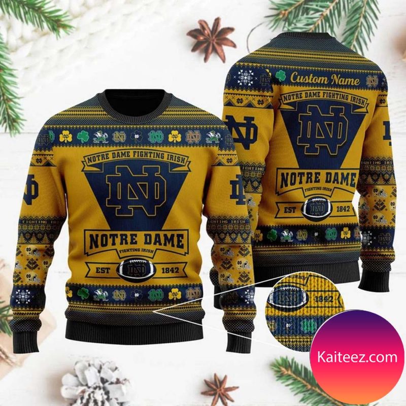 Notre Dame Fighting Irish Football Team Logo Personalized Christmas Ugly Sweater - Kaiteez
