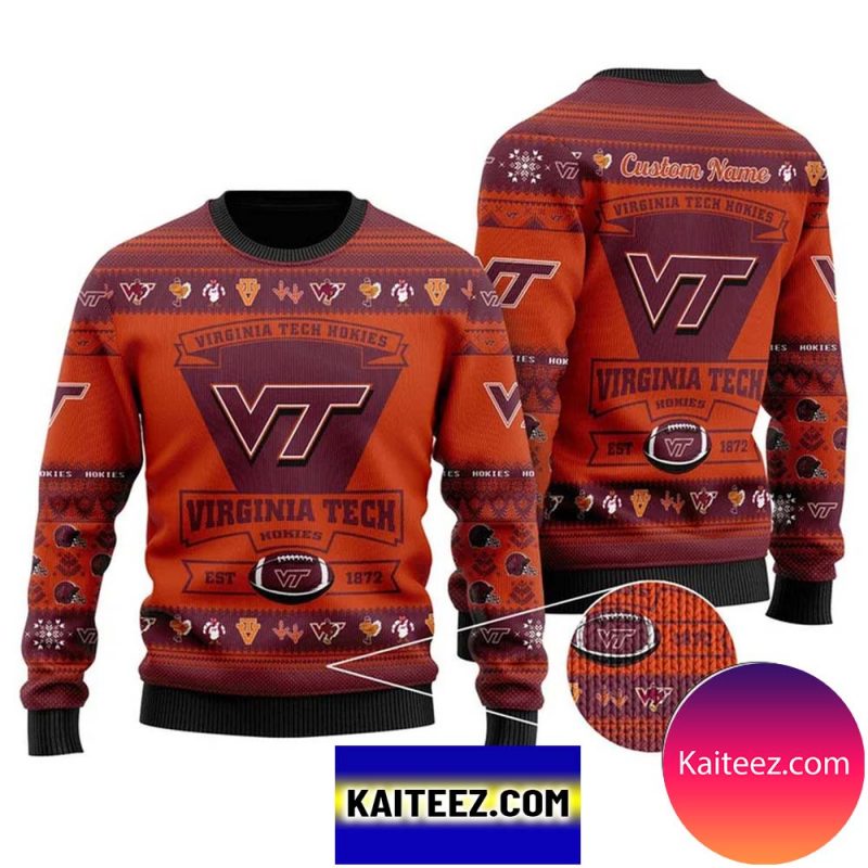 Virginia Tech Hokies Football Team Logo Personalized Christmas Ugly ...