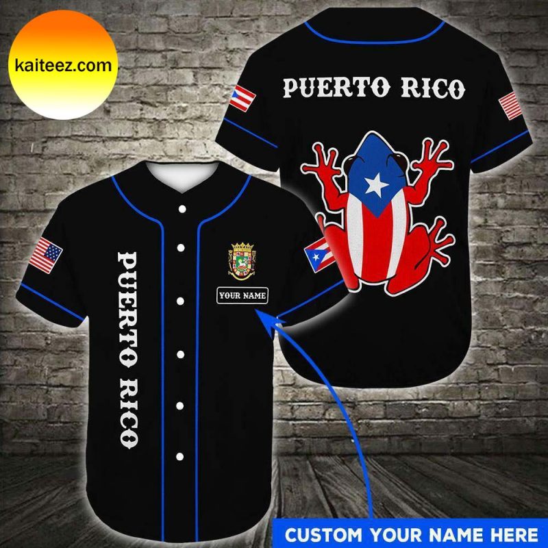 Puerto Rico Flag Black Baseball Jersey - Kaiteez