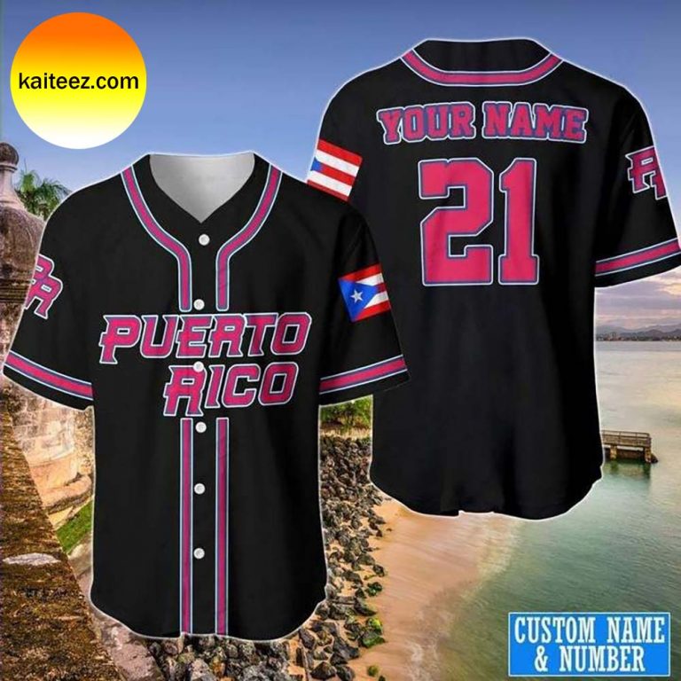 Puerto Rico Flag Black Baseball Jersey - Kaiteez
