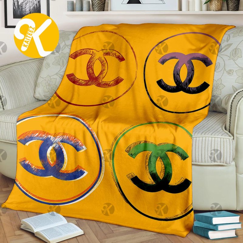 Chanel Big Golden Logo In Black Background Basic Blanket - Kaiteez