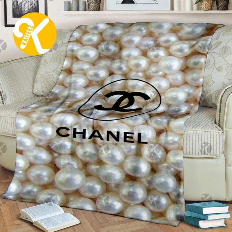 Chanel Big Signature Logo In White Background Basic Blanket - Kaiteez