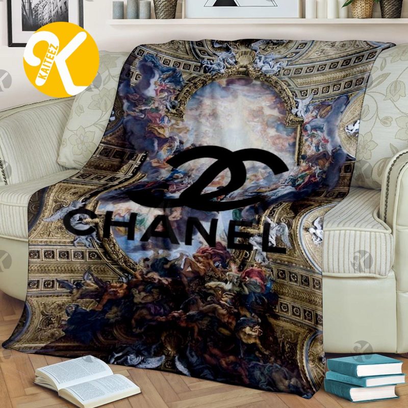 Chanel Big Signature Logo In White Background Basic Blanket - Kaiteez
