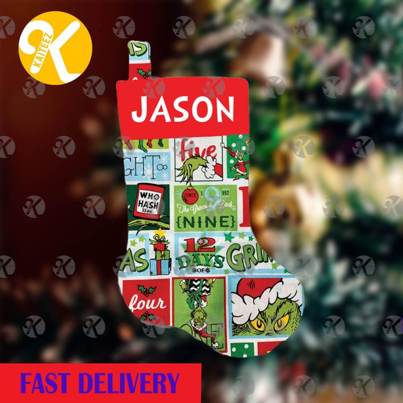 Grinch Posing Pattern Grinchmas In Red And Green Christmas Stocking ...