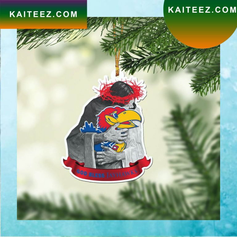 Kansas Jayhawks NCAA Jesus Christ Hug Christmas Ornament - Kaiteez