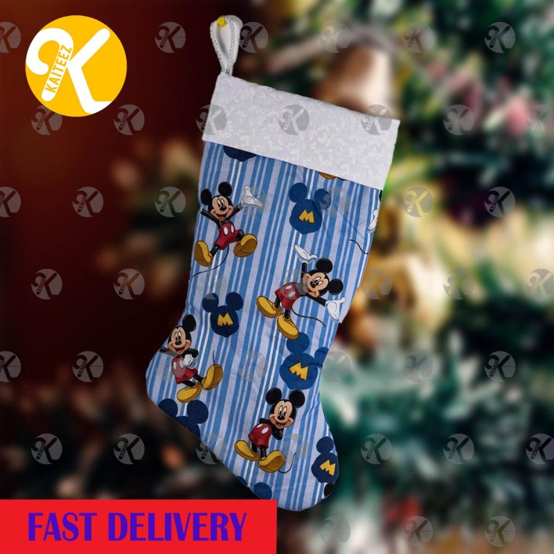 Mickey Mouse Funny Pattern In Blue Stripes Christmas Stocking - Kaiteez
