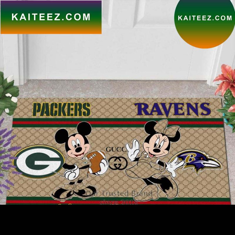 NFL Packers vs Ravens Gucci Mickey Minnie Mouse Disney Doormat - Kaiteez