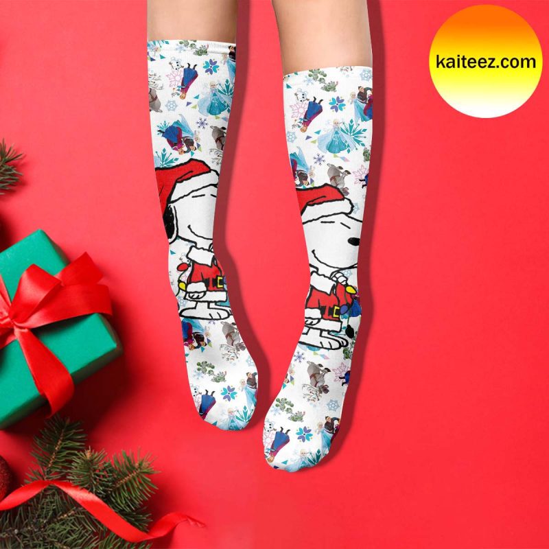 Snoopy Wear Louis Vuitton On Gucci Background Christmas Socks - Kaiteez