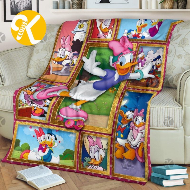 Disney Cute Daisy Duck In Many Frames Christmas Throw Blanket - Kaiteez