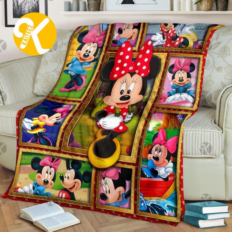 Disney Cute Minnie Mouse In Many Artworks Christmas Throw Blanket - Kaiteez