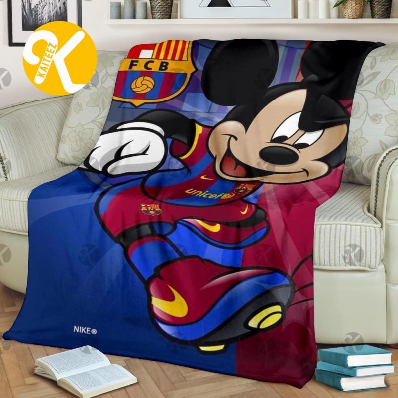 Disney Mickey Mouse Barcelona Soccer Team Throw Fleece Blanket - Kaiteez