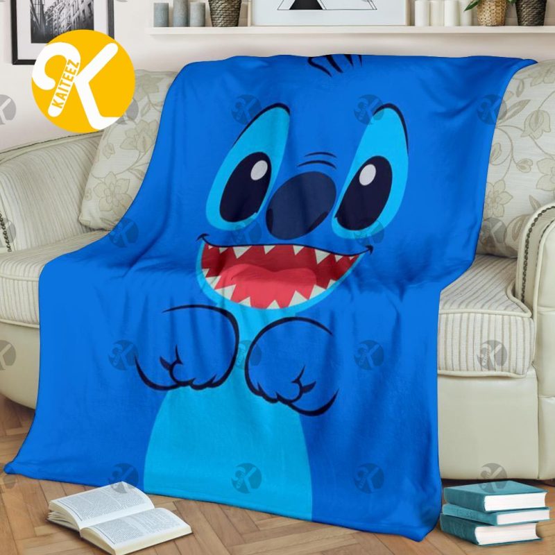 Vintage Disney Happy Face Stitch In Blue Throw Blanket - Kaiteez
