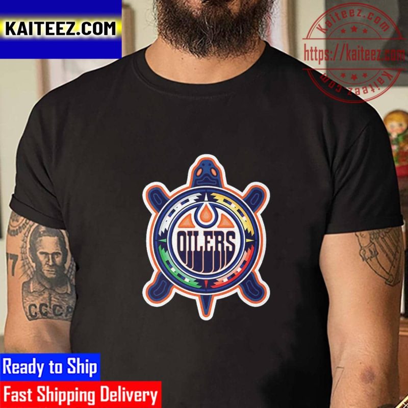 Edmonton Oilers Turtle Island Logo Vintage T-Shirt - Kaiteez