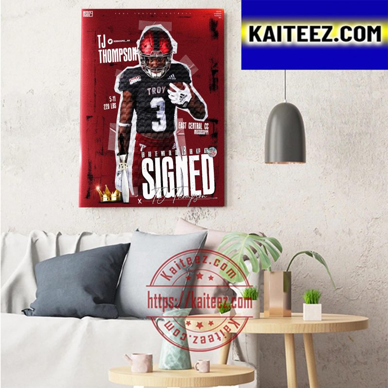 TJ Thompson Signed Troy Trojans Football Art Decor Poster Canvas - Kaiteez