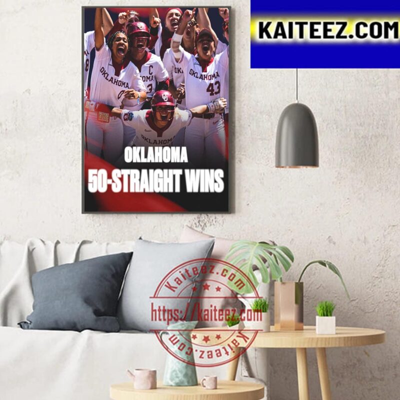 Oklahoma Sooners Womens Softball 50 Straight Wins Art Decor Poster ...