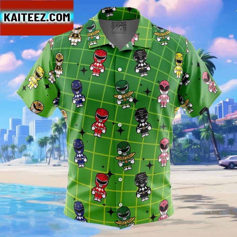 Chibi Power Rangers Pattern Gift For Family In Summer Holiday Button Up ...