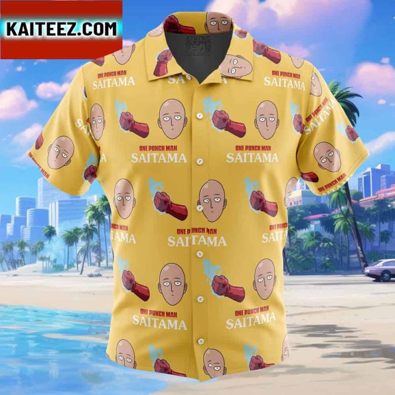 Power Saitama One Punch Man Gift For Family In Summer Holiday Button Up ...