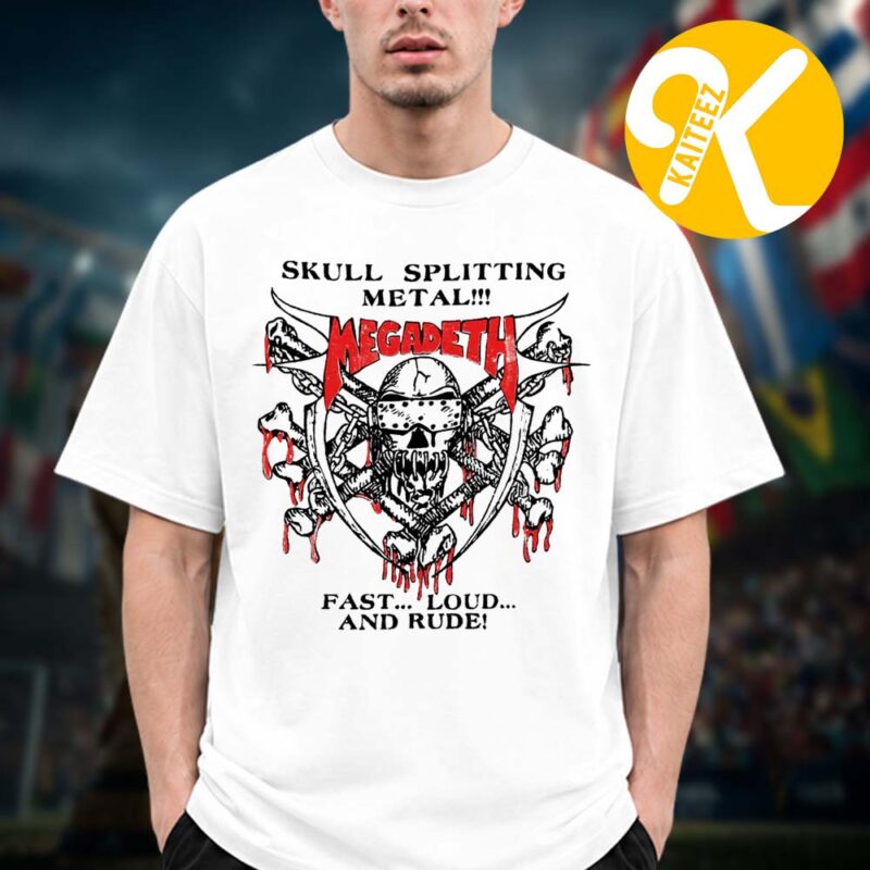 Megadeth Merch Europe Tour 2026 Skull Splitting Metal Vintage White Tee ...